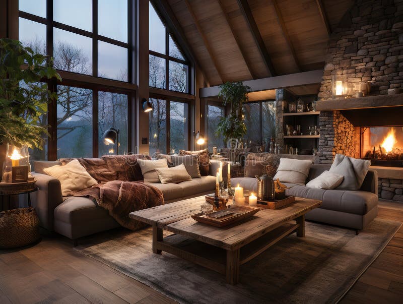 Cozy and Warm Home Interior of a Chic Country House with Rustic Decor ...