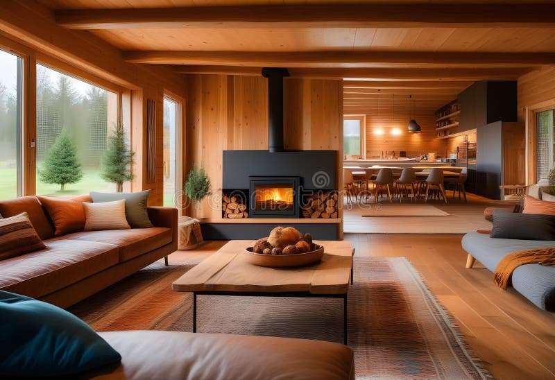 Cozy Warm Home Interior of a Chic Country House with an Open Plan Stock ...