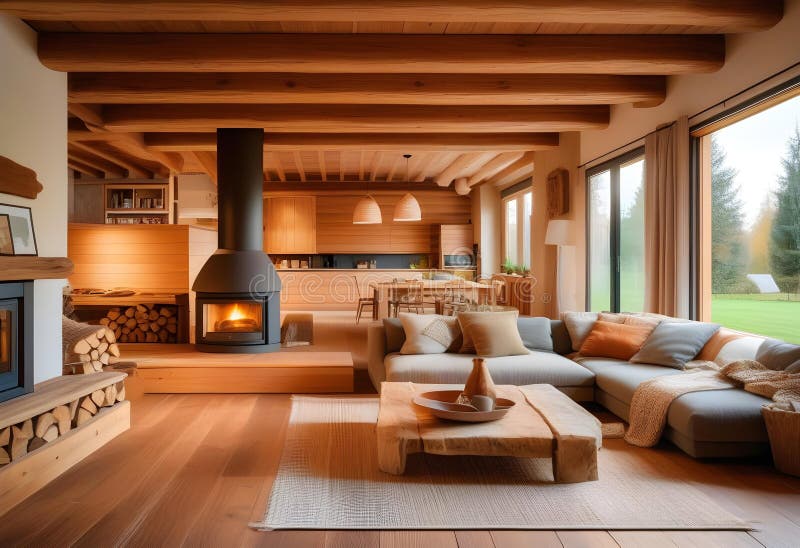 Cozy Warm Home Interior of a Chic Country House with an Open Plan Stock ...