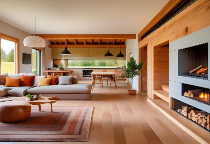 Cozy Warm Home Interior of a Chic Country House with an Open Plan Stock ...