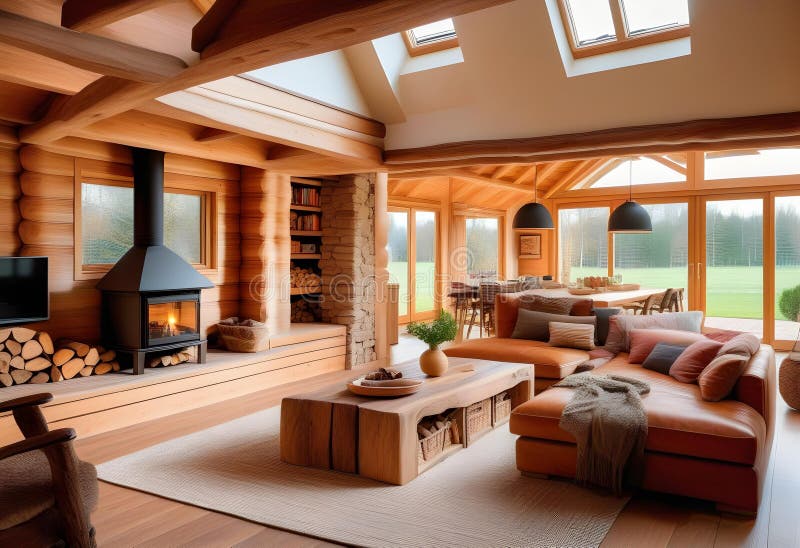 Cozy Warm Home Interior of a Chic Country House with an Open Plan Stock ...