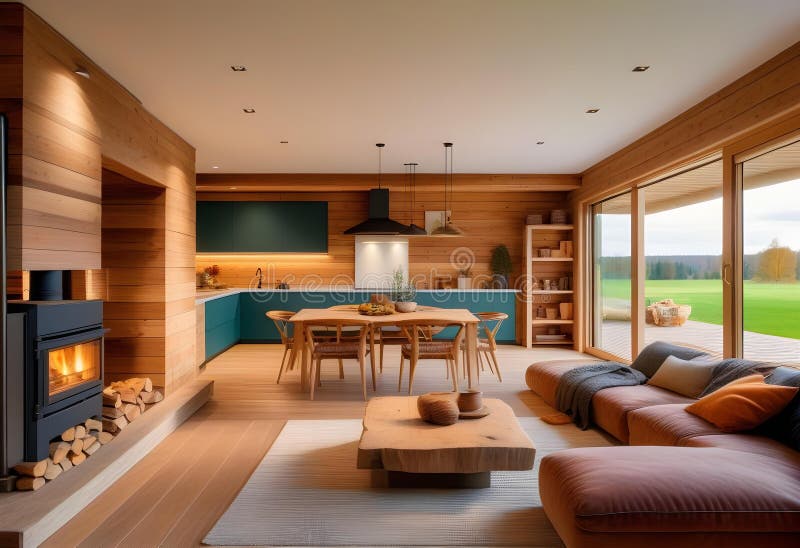 Cozy Warm Home Interior of a Chic Country House with an Open Plan Stock ...