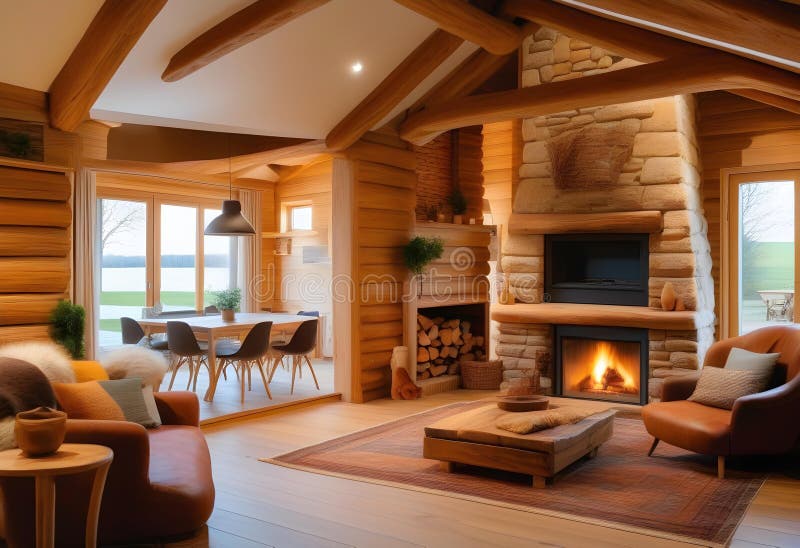 Cozy Warm Home Interior of a Chic Country House with an Open Plan Stock ...