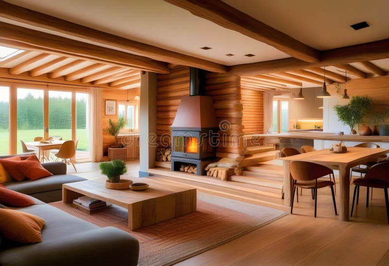 Cozy Warm Home Interior of a Chic Country House with an Open Plan Stock ...