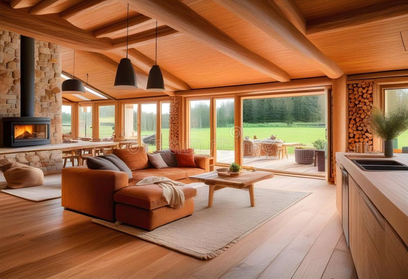 Cozy Warm Home Interior of a Chic Country House with an Open Plan Stock ...