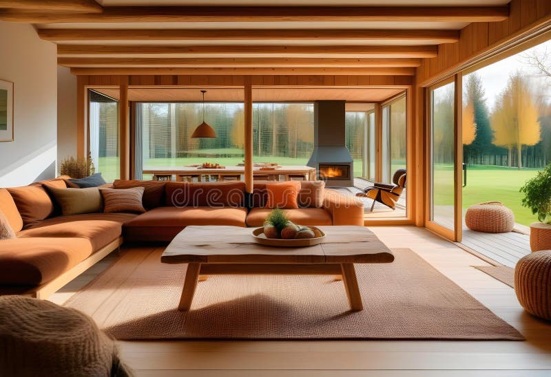 Cozy Warm Home Interior of a Chic Country House with an Open Plan Stock ...