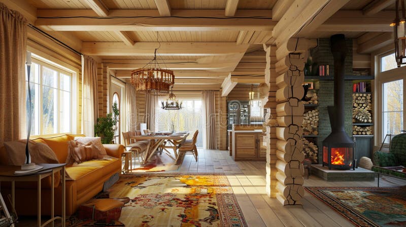 Cozy Warm Home Interior of a Chic Country House with an Open Plan. Ai ...