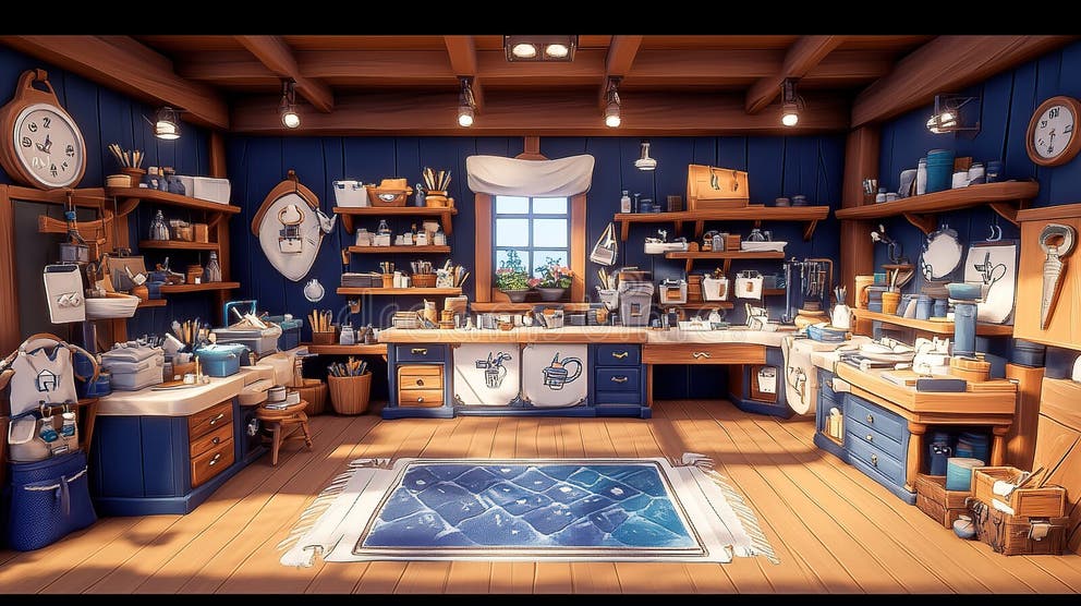 Cozy, Well-equipped Workshop Kitchen with Ample Storage, Showcasing a ...