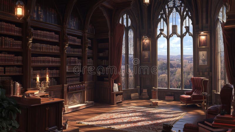 A Cozy, Well-Lit Library with Floor-to-Ceiling Bookshelves and a Window ...