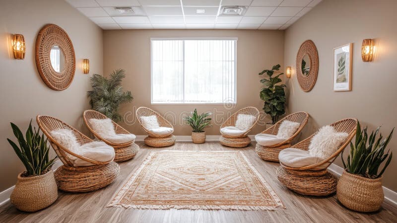 Cozy Wellness Space Featuring Comfortable Rattan Chairs and Greenery in ...