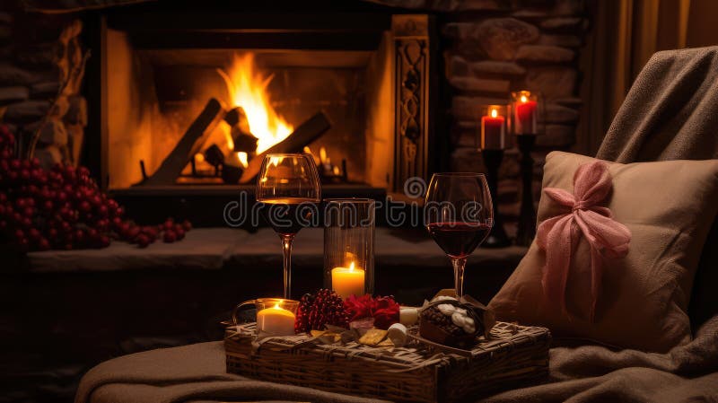 Cozy wine and chocolate stock illustration. Illustration of cozy ...