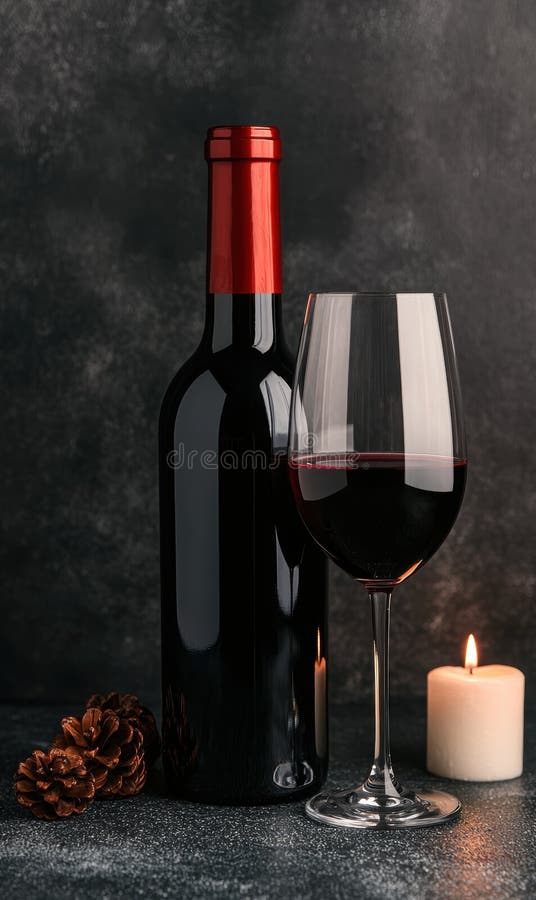 Cozy Wine Tasting Still Life with Red Wine Bottle and Glass Stock ...