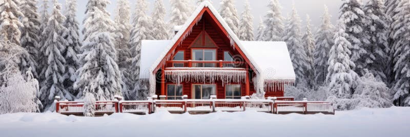 Cozy Winter Cabin Nestled in a Snowy Setting Stock Illustration ...
