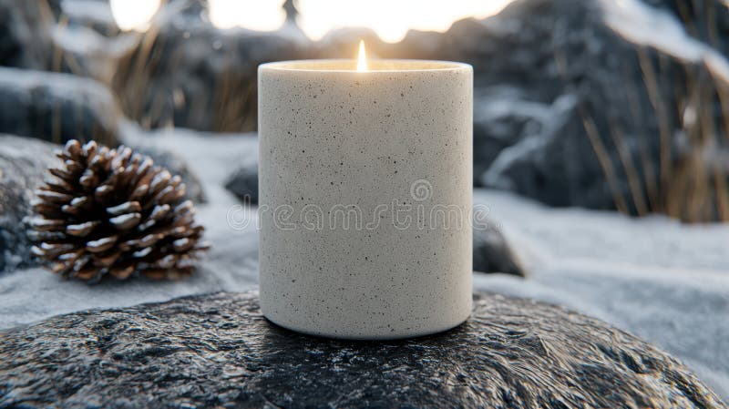 Cozy Winter Candle Scene with Pinecone Stock Illustration ...