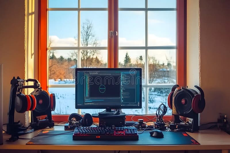 Winter Workspace Setup stock illustration. Illustration of interior ...