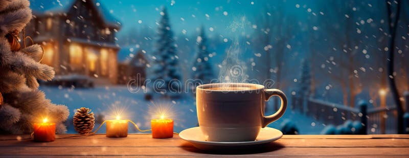 Cozy Winter Coffee Scene with Copy Space Stock Illustration - Illustration of coziness, scene ...