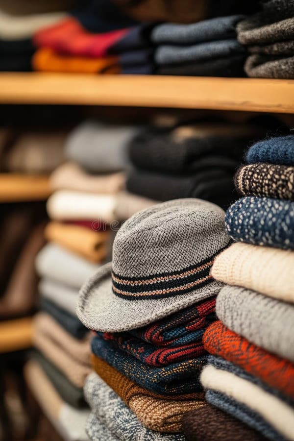 Cozy Winter Collection Featuring Neatly Stacked Sweaters and a Stylish ...