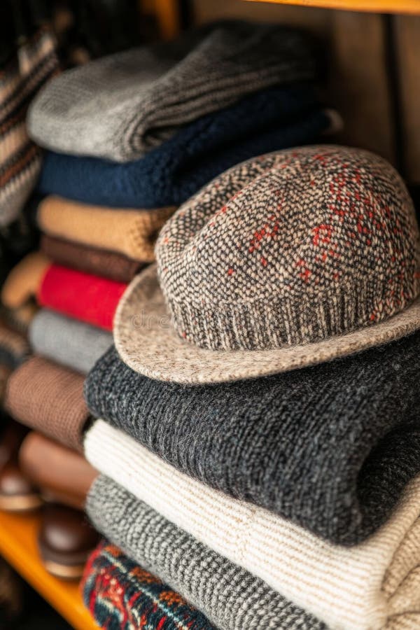 Cozy Winter Collection Featuring Neatly Stacked Sweaters and a Stylish ...