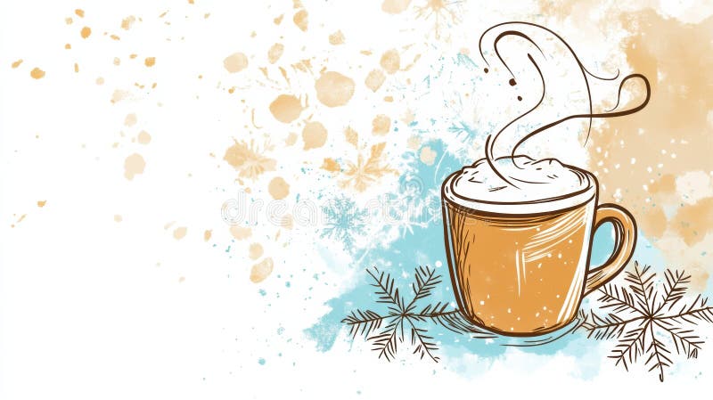 Cozy Winter Doodle Featuring a Steaming Mug of Hot Chocolate Surrounded ...
