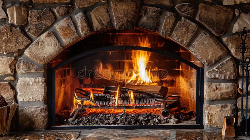 Cozy Winter Evening by the Fire with Flickering Flames and a Rustic ...