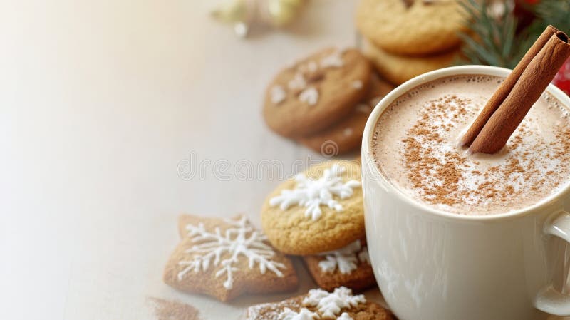 Cozy Winter Hot Chocolate with Cinnamon and Festive Cookies Stock Photo ...