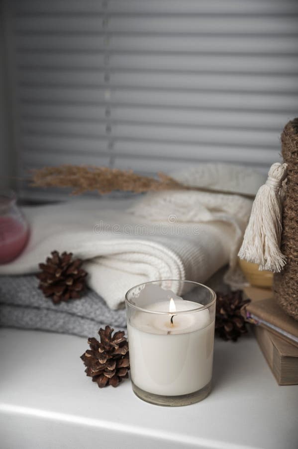 Cozy Winter Interior with Candlelight and Rustic Decor Stock Image ...