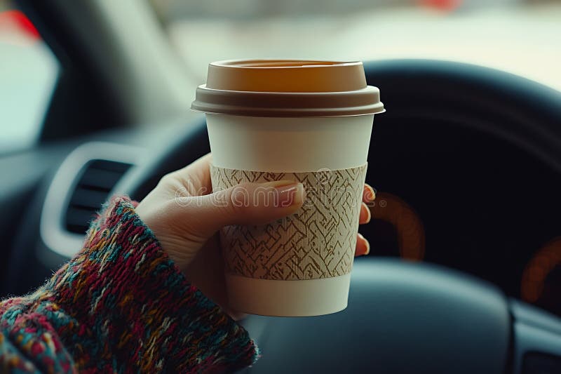 Cozy Winter Morning Drive with Geometric Patterned Coffee Cup in Car ...