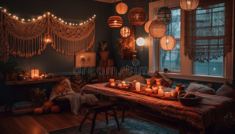 Cozy Winter Night, Candle Illuminated Rustic Cottage Generated by AI ...