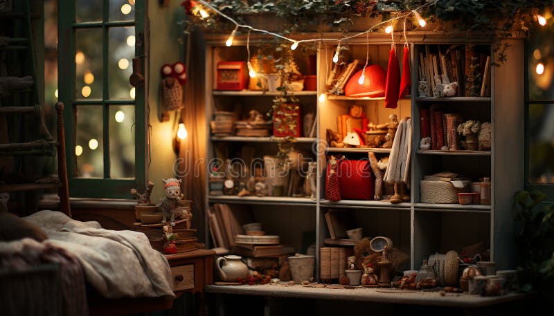 Cozy Winter Night, Illuminated Christmas Tree Indoors Generated by AI ...