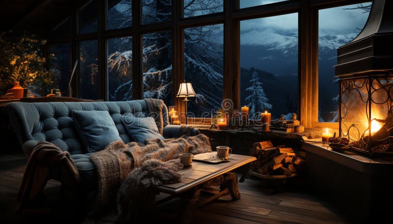 Cozy Winter Night in a Modern Rustic Cottage Generated by AI Stock ...