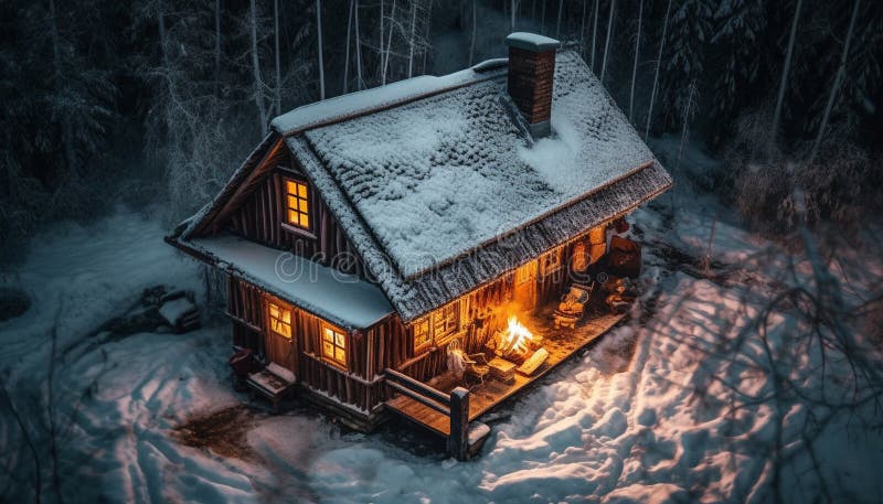 Cozy Winter Night in Rustic Log Cabin Generated by AI Stock ...