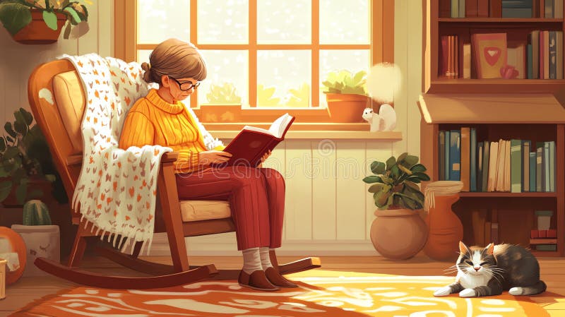 Cozy Winter Reading Illustration Stock Image - Image of bookshelves ...