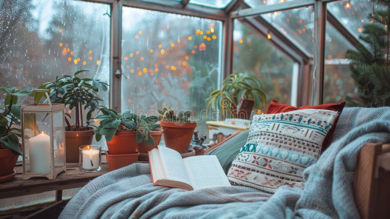 Cozy Winter Reading Nook Greenhouse Stock Illustration - Illustration ...