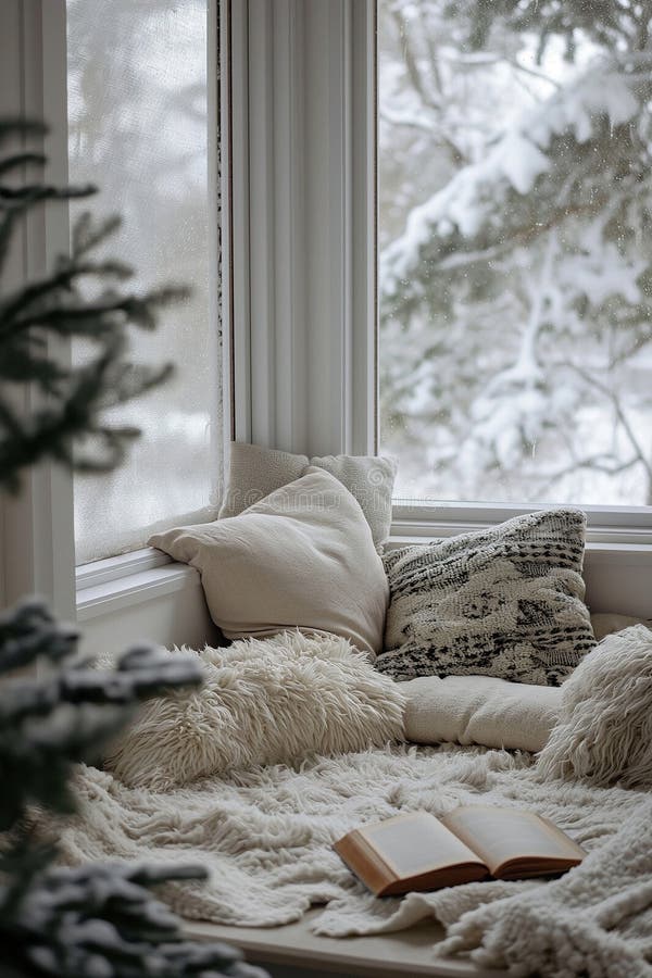 Cozy Winter Reading Nook with Snowy View. - AI Generated Stock ...