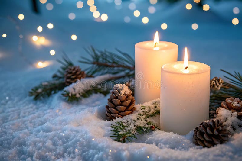 Cozy Winter Scene with Candles and Pine Cones Stock Illustration ...