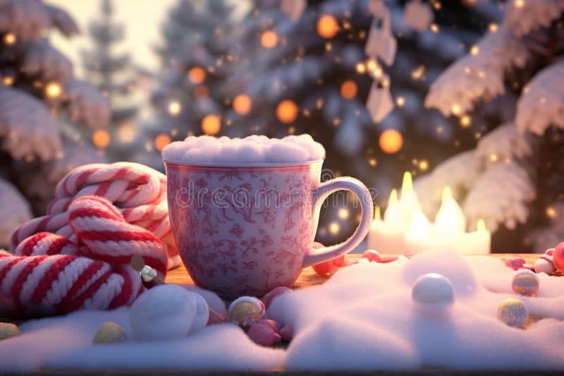Cozy Winter Scene with a Festive Mug of Cocoa Stock Illustration ...