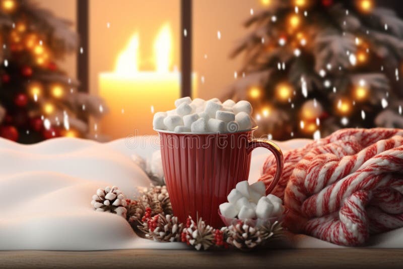 Cozy Winter Scene with a Festive Mug of Cocoa Stock Illustration ...