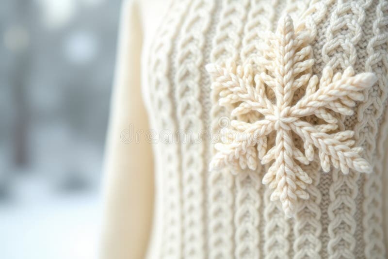 Cozy Winter Scene with Knitted Snowflake Design on Sweater. AI ...
