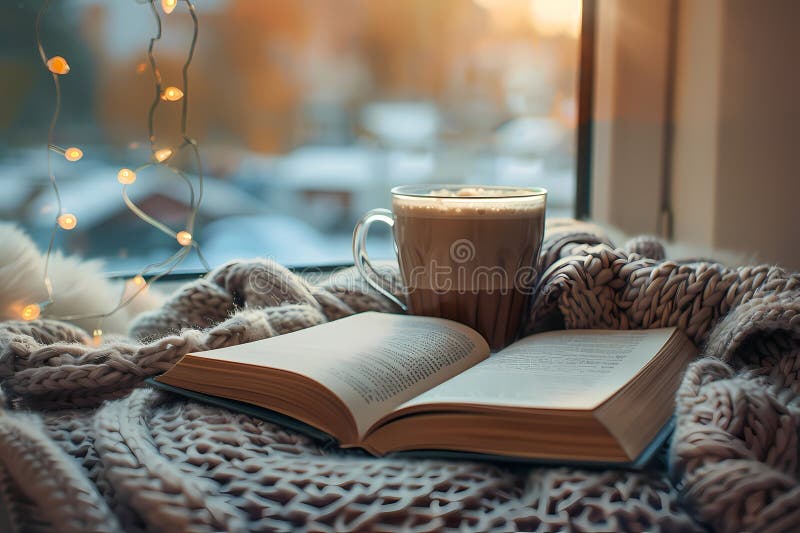 A Cozy Winter Scene with an Open Book and a Cup of Coffee on the ...