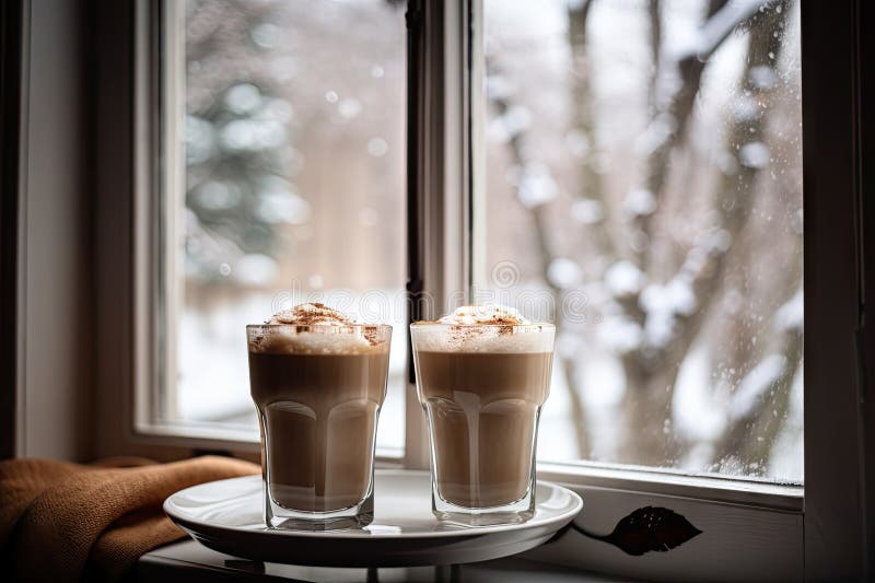 Cozy Winter Scene with Snow and Iced Coffee Lattes Stock Illustration ...