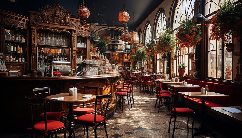Cozy Wood Bar Inside Modern Pub, Illuminated with Elegant Lighting ...