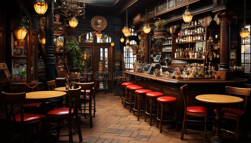 Cozy Wood Bar, Modern Design, Illuminated with Elegant Decor Generated ...