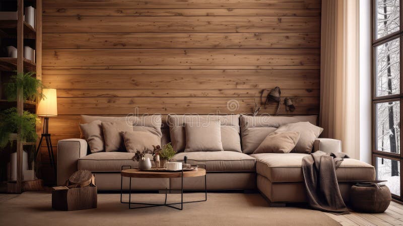 Cozy wood panel wall stock illustration. Illustration of generated ...