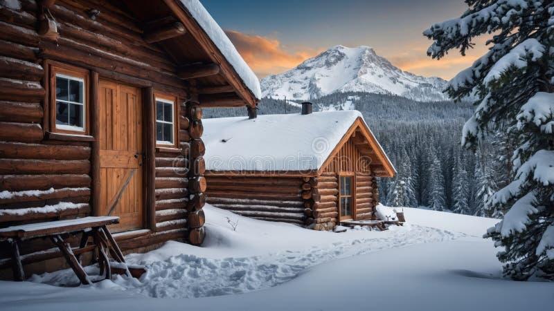 Cozy Wooden Cabin in Snowy Forest during Winter Stock Image - Image of ...