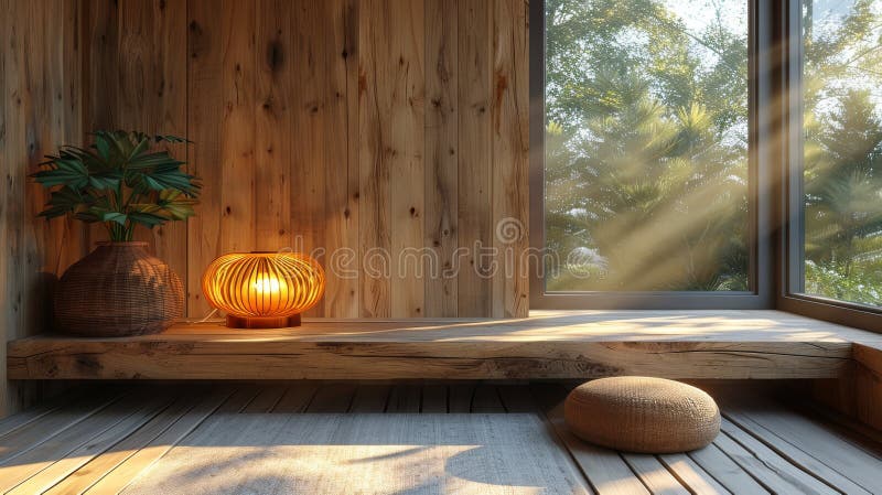 Cozy Wooden Interior with Sunlight, Zen Concept Stock Image - Image of ...