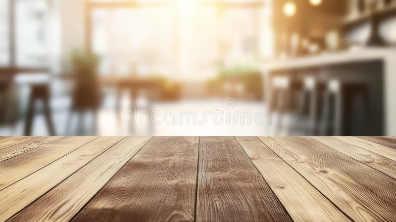 A Cozy Wooden Table Set Up Inside a Modern Cafe Environment, Creating ...