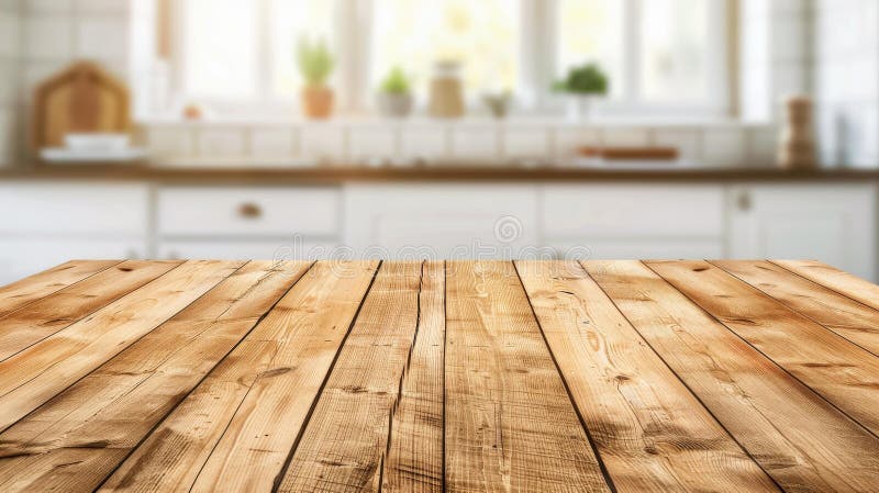 A Cozy Wooden Table Setting Against a Blurred Kitchen Backdrop, Evoking ...