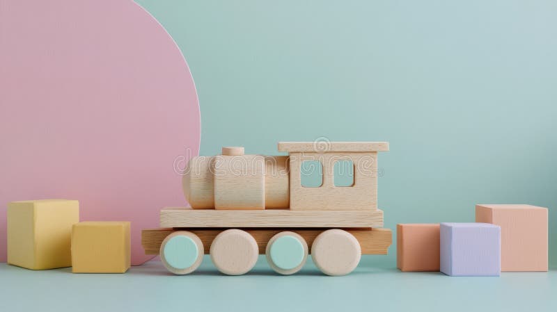 Cozy Wooden Train with Pastel Cubes on the Floor in a Minimal Setting ...