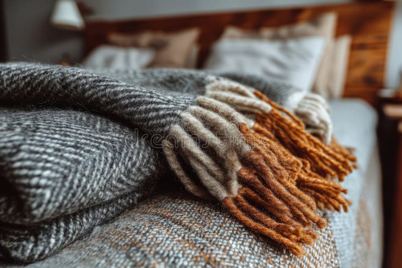 Cozy Wool Throw Blanket Folded on Bed Stock Image - Image of sleep ...