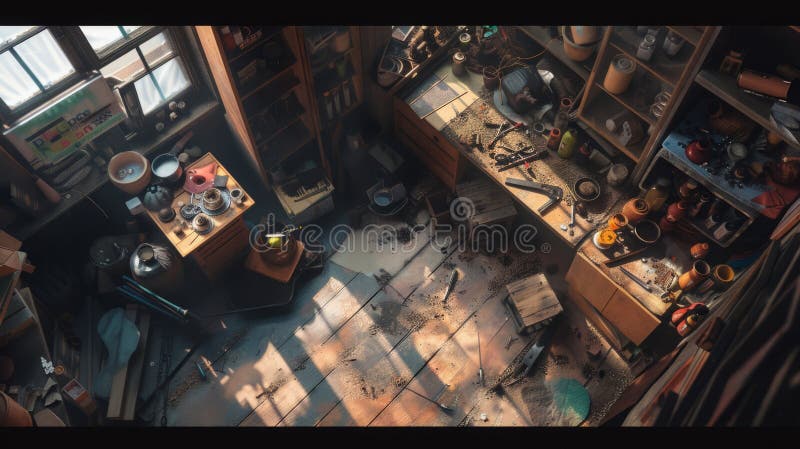 Cozy Workshop: Tools and Sunlit Workspace in Creative Chaos Stock Photo ...